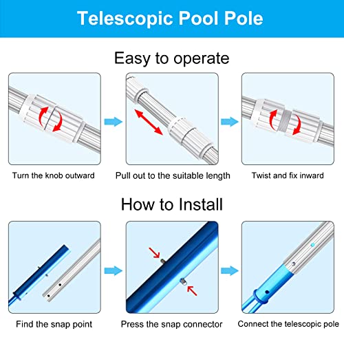 S-Union Thickened Telescopic 12 Feet Pool Pole, Upgraded Heavy Duty Aluminum Swimming Pool Cleaning Pole, Adjustable Length 4 to 12 Feet, Universal Pole for Skimmer Net Rake Brush Vacuum Head