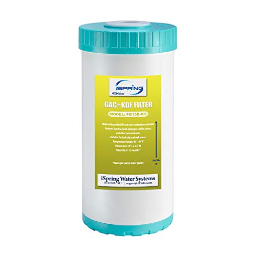 iSpring FG15B-KS Premium Quality Super Capacity GAC and KDF Carbon Filter Replacement Cartridge for Direct Connect Under Sink Water Filtration System US21B, 10” x 4.5”