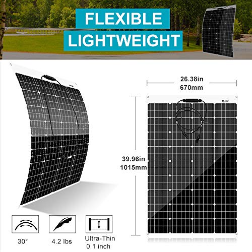 Flexible Solar Panel 120W 12V Monocrystalline Bendable - 120 Watt 12Volt Semi-Flexible Mono Solar Panels Charger Off-Grid for RV Boat Cabin Van Car Uneven Surfaces