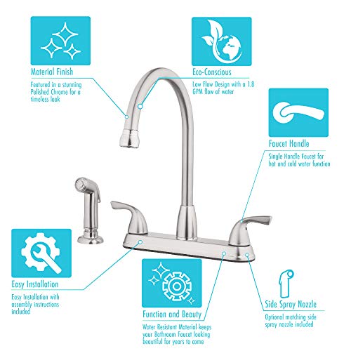 Aqua Vista 21-K822-AV-BND Kitchen Sink Faucet with Side Spray, Brushed Nickel High Arc