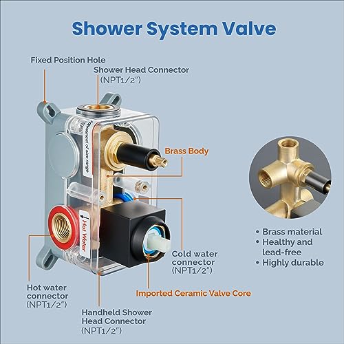 Airuida Matte Black 12 Inch Rainfall Shower System, Ceiling Mount Shower Faucet, Bathroom Shower Fixture with SUS304 Ultra-thin Rainfall Shower Head, Brass Handheld Shower Mixer with Rough-in Valve