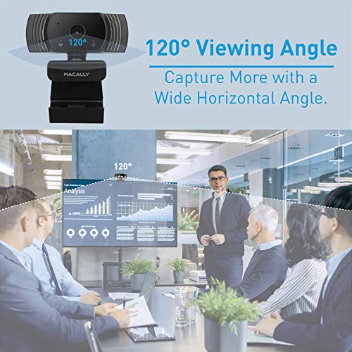 Macally 1080P Webcam with Microphone - Stay Connected Virtually - 120° Wide Angle HD 30FPS USB Computer Camera for Desktop - Web Cam for Streaming, Meetings, Skype, Zoom, PC, Laptop, Mac, Face Time