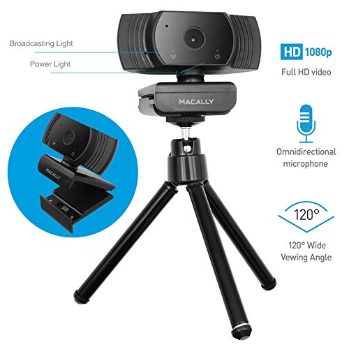 Macally 1080P Webcam with Microphone - Stay Connected Virtually - 120° Wide Angle HD 30FPS USB Computer Camera for Desktop - Web Cam for Streaming, Meetings, Skype, Zoom, PC, Laptop, Mac, Face Time