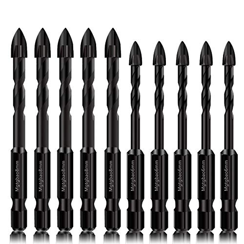 Mgtgbao 6MM and 8MM Masonry Drill Bits, 10PC Concrete Drill Bit Set for Tile,Brick, Plastic and Wood,Tungsten Carbide Tip Best for Wall Mirror and Ceramic Tile 6mm(1/4”), 8mm (5/16”)