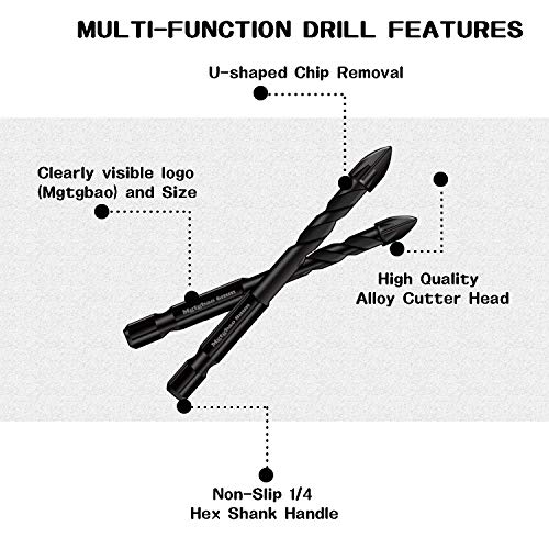 Mgtgbao 6MM and 8MM Masonry Drill Bits, 10PC Concrete Drill Bit Set for Tile,Brick, Plastic and Wood,Tungsten Carbide Tip Best for Wall Mirror and Ceramic Tile 6mm(1/4”), 8mm (5/16”)