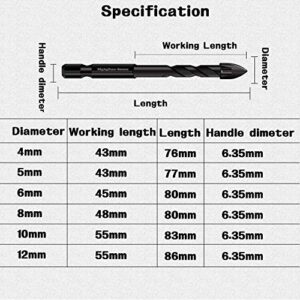 Mgtgbao 6MM and 8MM Masonry Drill Bits, 10PC Concrete Drill Bit Set for Tile,Brick, Plastic and Wood,Tungsten Carbide Tip Best for Wall Mirror and Ceramic Tile 6mm(1/4”), 8mm (5/16”)