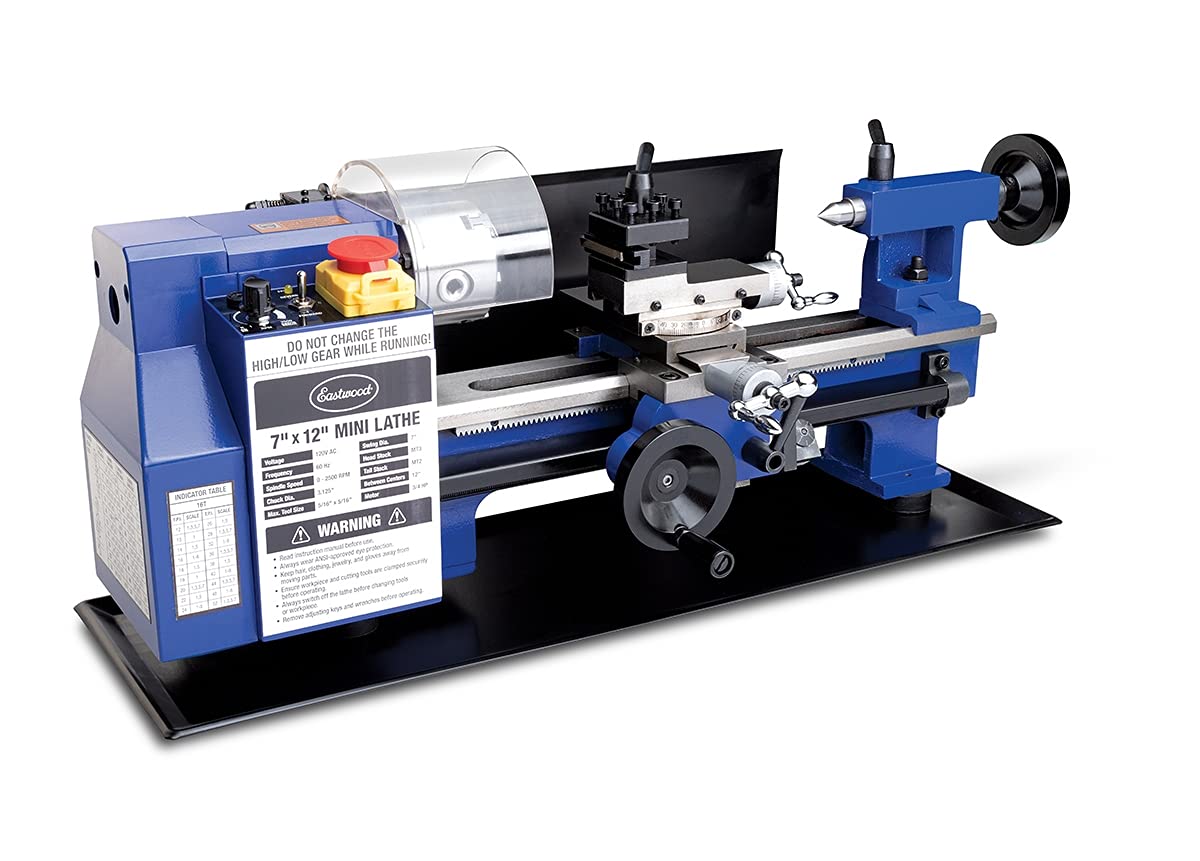 Eastwood Benchtop Metal Lathe 7 inch x 12 inch | Mini Metal Lathe Variable Speed 0-2500 RPM, Mini Lathe with 3-jaw Chuck | Benchtop Metal Lathe, Drilling Machine for Various Types of Metal Turning