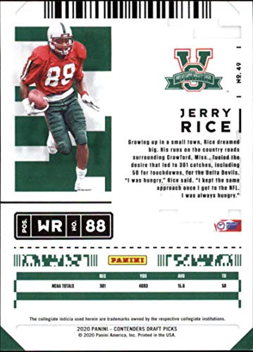 2020 Contenders Draft (NCAA) Football Season Ticket #49 Jerry Rice Mississippi Valley State Delta Devils Official Panini America Trading Card