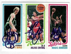 1980-81 larry bird julius erving magic johnson topps facsimile auto rookie card hof reprint