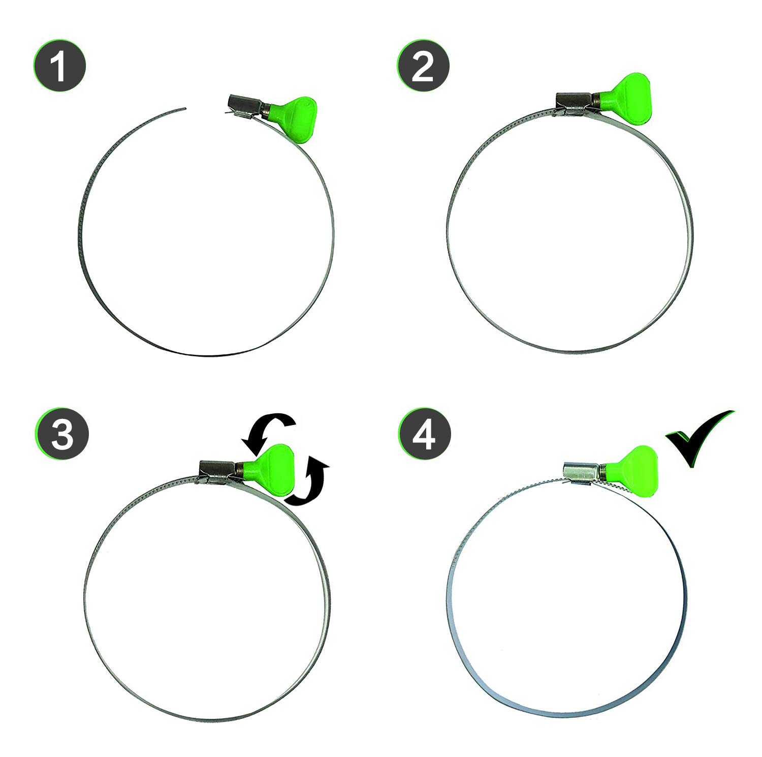 4 Inch Key Hose Clamp 12packs Key-Type Adjustable Stainless Steel Hose Clamps, dust collection hose clamps, air hose clamps, Pipe Clamp, Worm Gear Clamps, Dryer Vent Clamp, Thumb Screw Metal Clamps