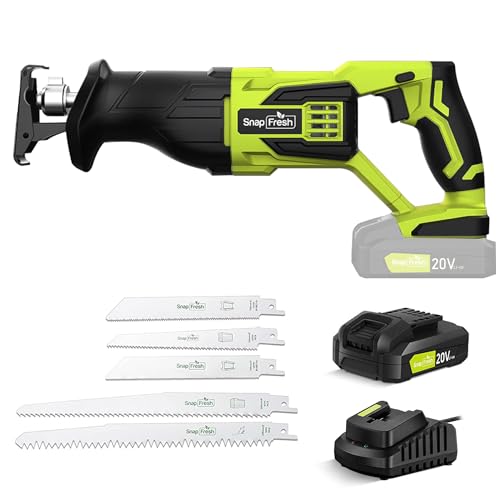 Reciprocating Saw - SnapFresh Cordless Reciprocating Saw for Woods Metal Plastic Cutting, 0-3000 SPM Powerful Motor Reciprocating Saw, Lightweight Cordless Design, Battery-powered