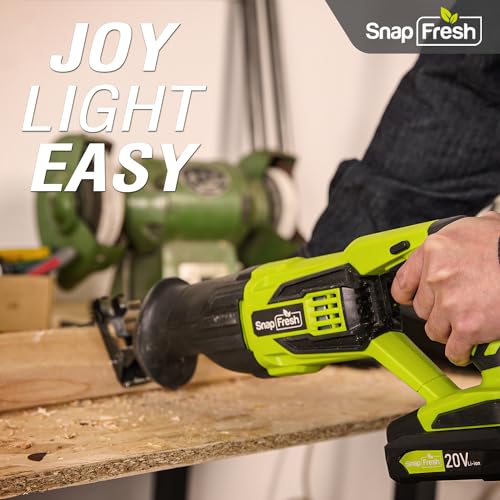 Reciprocating Saw - SnapFresh Cordless Reciprocating Saw for Woods Metal Plastic Cutting, 0-3000 SPM Powerful Motor Reciprocating Saw, Lightweight Cordless Design, Battery-powered