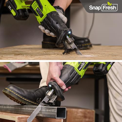 Reciprocating Saw - SnapFresh Cordless Reciprocating Saw for Woods Metal Plastic Cutting, 0-3000 SPM Powerful Motor Reciprocating Saw, Lightweight Cordless Design, Battery-powered