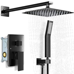 ruifuda matte black shower system, 10" shower faucet set bathroom luxury rain mixer shower combo set wall mounted rainfall shower head system (rough-in valve body and trim included)