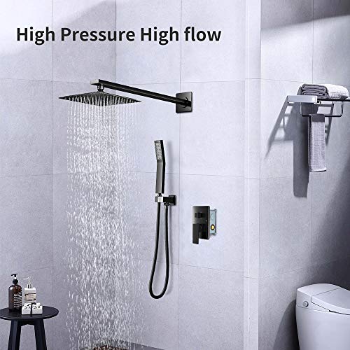 RUIFUDA Matte Black Shower System, 10" Shower Faucet Set Bathroom Luxury Rain Mixer Shower Combo Set Wall Mounted Rainfall Shower Head System (Rough-in Valve Body and Trim Included)