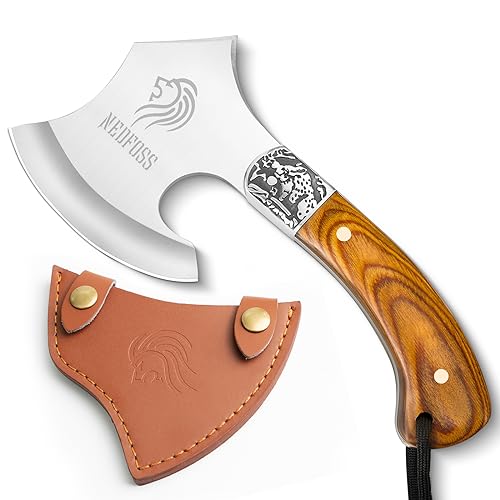 NedFoss Warthog Camping Hatchet Axe, 9" Full Tang Small Axe Camp Hatchet with Leather Sheath, Survival Hatchet with Wood Handle, Tomahawk Axe for Outdoor Backpacking, Bushcraft, Hiking