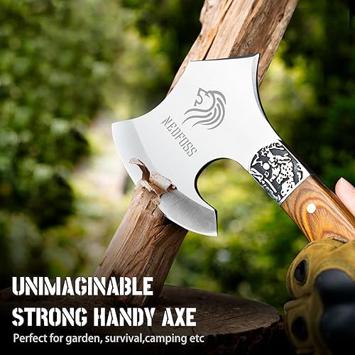 NedFoss Warthog Camping Hatchet Axe, 9" Full Tang Small Axe Camp Hatchet with Leather Sheath, Survival Hatchet with Wood Handle, Tomahawk Axe for Outdoor Backpacking, Bushcraft, Hiking