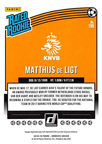 2018-19 Panini Donruss Soccer #195 Matthijs de Ligt Netherlands Rated Rookie Official Panini 2018-2019 Futbol RC Card