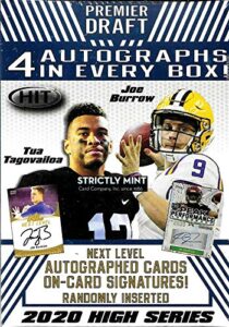 2020 sage hit high series football blaster box (72 cards incl. four autograph cards)