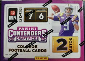 2020 panini contenders draft picks collegiate football sealed blaster box 2 autographs per box on average. possible joe burrow auto and other top rookies from this year's class. bonus 2019 score football pack where you could pull a kyler murray rookie or