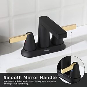 NEWATER 2-Handle Brass Bathroom Sink Faucet 4-Inch Centerset Modern Bath Vanity Faucets 2-3 Hole Rv Commercial Lavatory Faucet with Metal Pop-up Sink Drain & Faucet Supply Lines，Matte Black