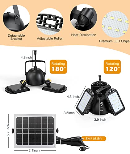 AGPTEK Solar Pendant Light Outdoor Indoor, Solar Powered Shed Light with USB Charging and Remote for Home Garage Barn Gazebo Patio Porch Storage Room