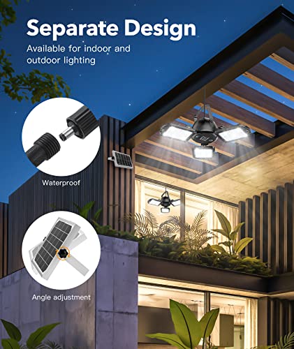 AGPTEK Solar Pendant Light Outdoor Indoor, Solar Powered Shed Light with USB Charging and Remote for Home Garage Barn Gazebo Patio Porch Storage Room