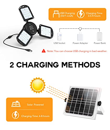 AGPTEK Solar Pendant Light Outdoor Indoor, Solar Powered Shed Light with USB Charging and Remote for Home Garage Barn Gazebo Patio Porch Storage Room