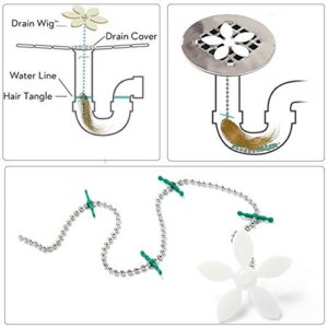 Yimaa 12 Pack Drain Hair Catcher Flower Shower Hair Cleaning Chain Hair Trap Chain Hook Bathtub Sinks Drain Clog Protectors Hair Stopper for Bathroom Kitchen