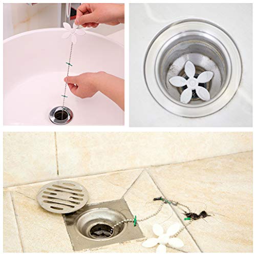 Yimaa 12 Pack Drain Hair Catcher Flower Shower Hair Cleaning Chain Hair Trap Chain Hook Bathtub Sinks Drain Clog Protectors Hair Stopper for Bathroom Kitchen