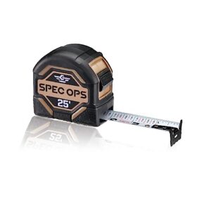 spec ops tools 25-foot tape measure, 1 1/8" double-sided blade, military-grade composite case, 3% donated to veterans,