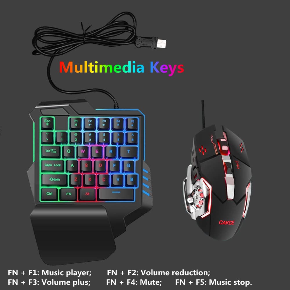 One Hand RGB Gaming Keyboard and Mouse Combo,USB Wired Gaming Keyboard with Wrist Rest and Backlit Gaming Mouse for Gaming,Ergonomic Mechanical Feeling Game Keyboard and Mouse