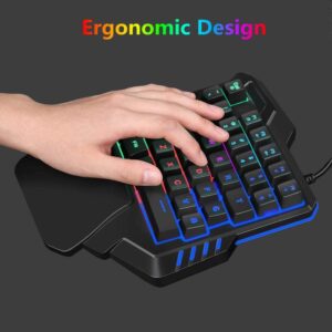 One Hand RGB Gaming Keyboard and Mouse Combo,USB Wired Gaming Keyboard with Wrist Rest and Backlit Gaming Mouse for Gaming,Ergonomic Mechanical Feeling Game Keyboard and Mouse