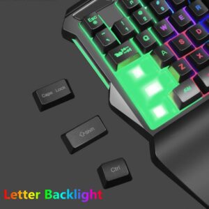 One Hand RGB Gaming Keyboard and Mouse Combo,USB Wired Gaming Keyboard with Wrist Rest and Backlit Gaming Mouse for Gaming,Ergonomic Mechanical Feeling Game Keyboard and Mouse