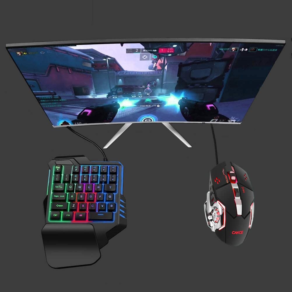 One Hand RGB Gaming Keyboard and Mouse Combo,USB Wired Gaming Keyboard with Wrist Rest and Backlit Gaming Mouse for Gaming,Ergonomic Mechanical Feeling Game Keyboard and Mouse