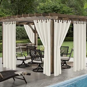 LORDTEX Indoor/Outdoor Curtains - Waterproof Tab Top Patio Curtains Sun Blocking Set of 2 Panels Thermal Insulated Curtain for Porch, Pergola, Cabana, Gazebo, 52 x 84 inch, Vanilla