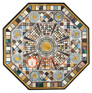 marble 36" dining hallway table top precious inlay geometric design hallway decor