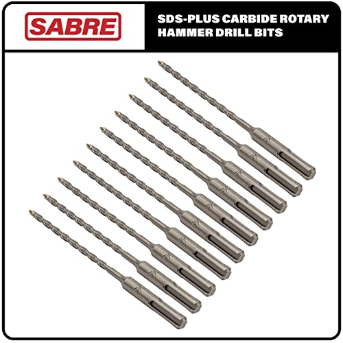 Sabre Tools 10-Pack SDS Plus 3/16" x 6" Rotary Hammer Drill Bits, Carbide Tipped for Brick, Stone and Concrete