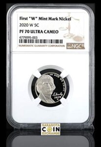 2020 w first"w" mint mark jefferson nickel westpoint mint proof jefferson nickel first"w" mint mark nickel nickel pf70 pcgs