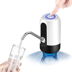 flexzion water bottle dispenser for 5/6 gallon jugs, detachable electric cold drink beverage pump w/portable mini battery box, top loading type for desktop countertop home kitchen office, white