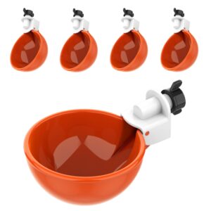 (5 pack) lil clucker large automatic chicken waterer cups | chicken water feeder suitable for chicks, duck, goose, turkey and bunny | poultry water feeder kit (orange)