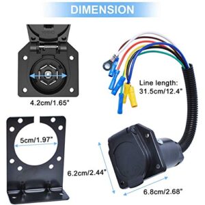 7 Way RV Trailer Light Connector Socket 7 Wire Harness Electrical Quick Converter Adapter with Mounting Bracket,for RV, Truck, Trailer, Camper