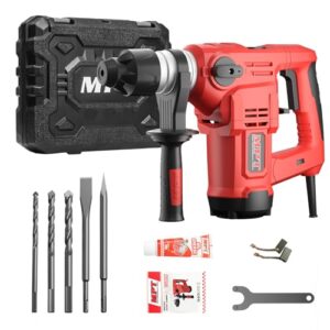 mpt 1-1/4 inch sds-plus 13 amp heavy duty rotary hammer drill with vibration control and safety clutch,32mm for concrete including 5 drill bits,point chisel,flat chisel