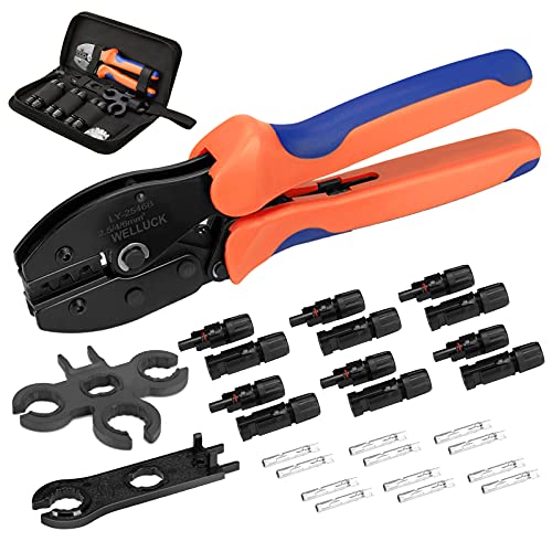 WELLUCK 27PCS Solar Crimping Tool Kit for Solar Panel Cable Wire, 1 Solar Crimper | 6 Pairs Male Female Solar Cable Connectors | 2pcs Spanner Wrench, Solar Crimping Kit for 10/11/12/13AWG Solar Wiring