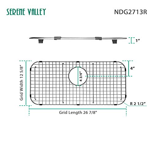 Serene Valley Sink Bottom Grid 26-7/8" x 12-5/8", Rear Drain with Corner Radius 2-1/2", Sink Protector NDG2713R