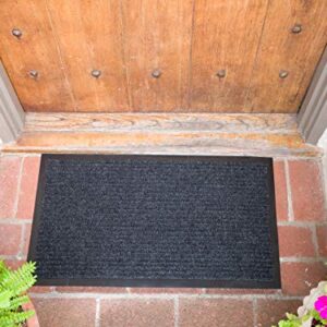 KAF Home Ribbed Door Mat, Durable Indoor Outdoor Entry Way Rug, Mud-Rooms, High Traffic Areas, Garages, Storefronts and Everyday Home Use, Gray Black