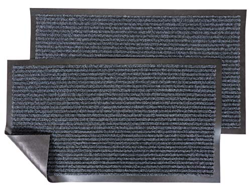 KAF Home Ribbed Door Mat, Durable Indoor Outdoor Entry Way Rug, Mud-Rooms, High Traffic Areas, Garages, Storefronts and Everyday Home Use, Gray Black