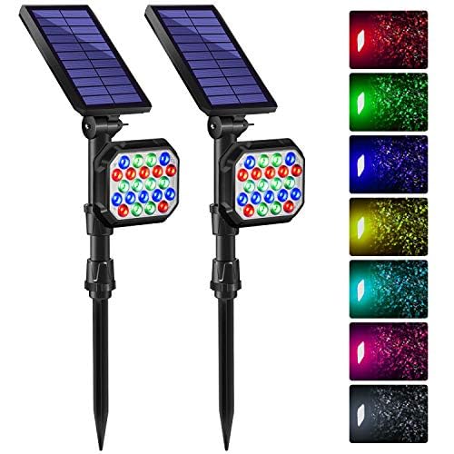 DBF 22 LED Solar spotlights Outdoor Waterproof, 7 Color Changing Solar Spot Lights Outdoor Solar Spotlight Landscape Lights, 600LM Solar Christmas Lights for Garden Yard Patio 2 Pack