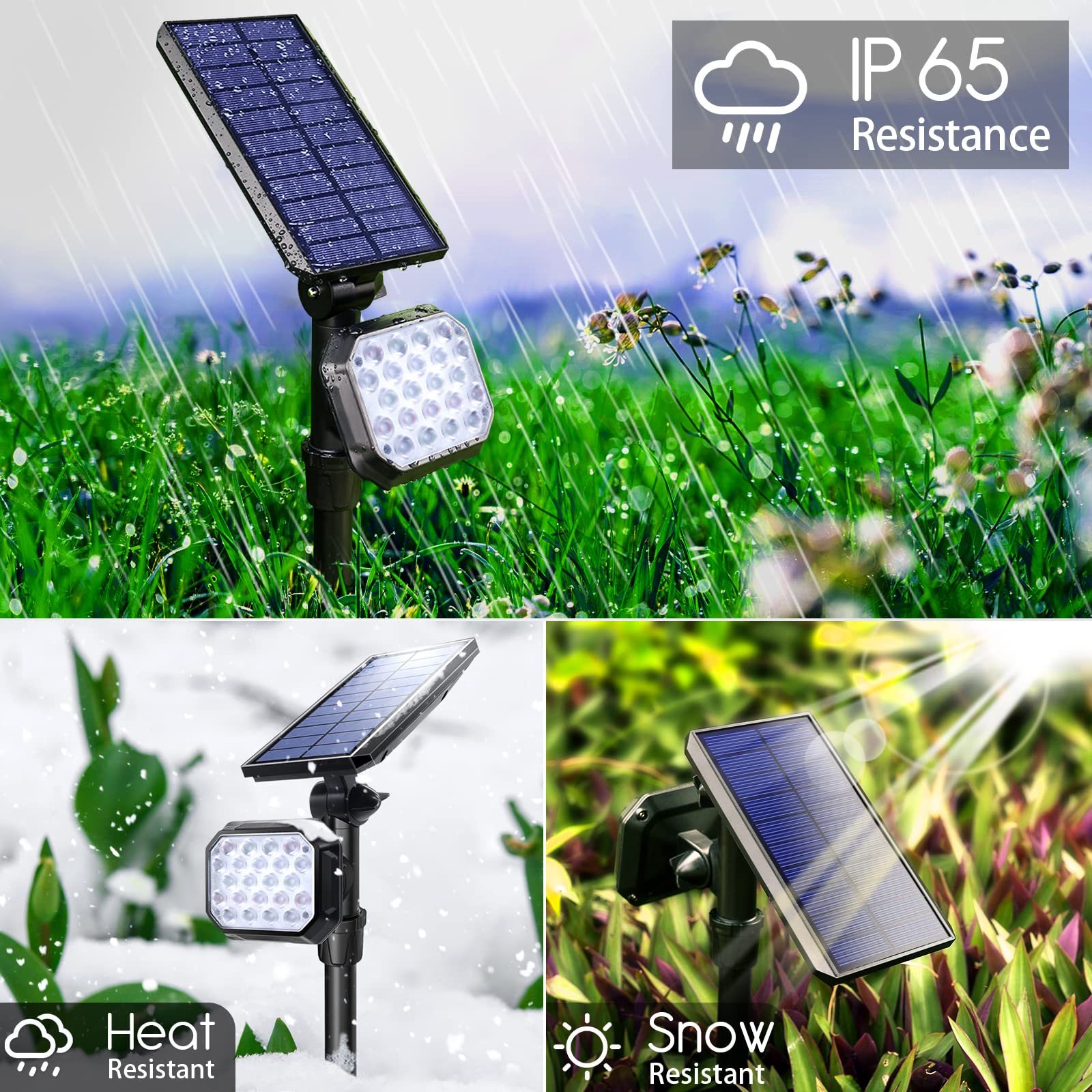 DBF 22 LED Solar spotlights Outdoor Waterproof, 7 Color Changing Solar Spot Lights Outdoor Solar Spotlight Landscape Lights, 600LM Solar Christmas Lights for Garden Yard Patio 2 Pack