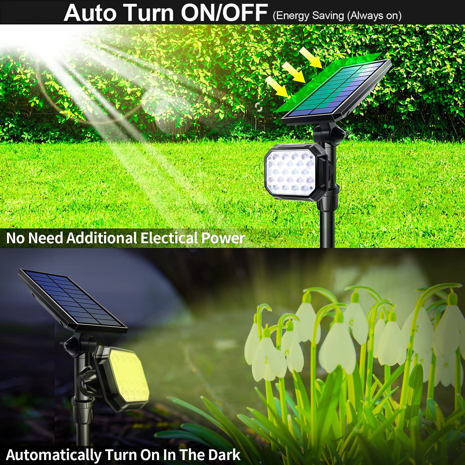 DBF 22 LED Solar spotlights Outdoor Waterproof, 7 Color Changing Solar Spot Lights Outdoor Solar Spotlight Landscape Lights, 600LM Solar Christmas Lights for Garden Yard Patio 2 Pack